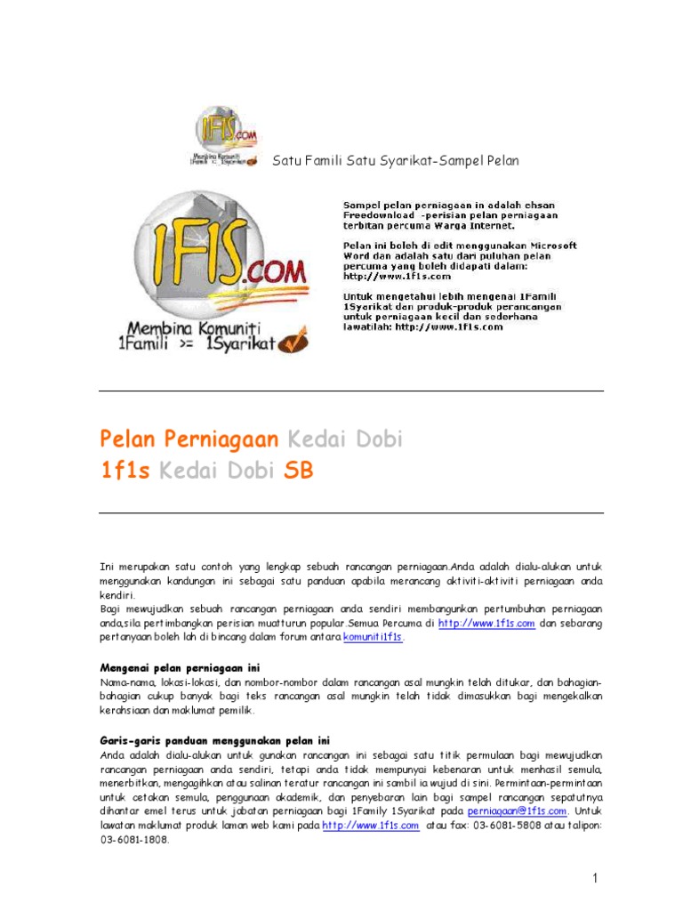 Pelan Perniagaan 1f1s Kedai Dobi | PDF