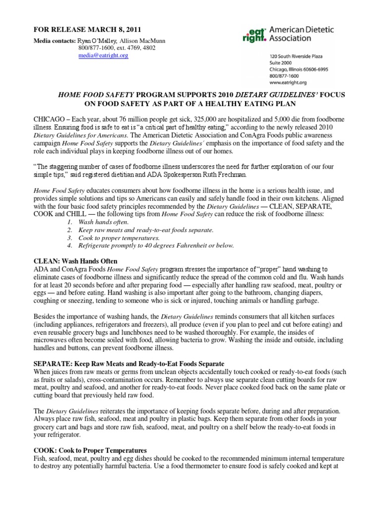Dietary Guidelines and Food Safety Release 2011 | PDF | Foodborne ...