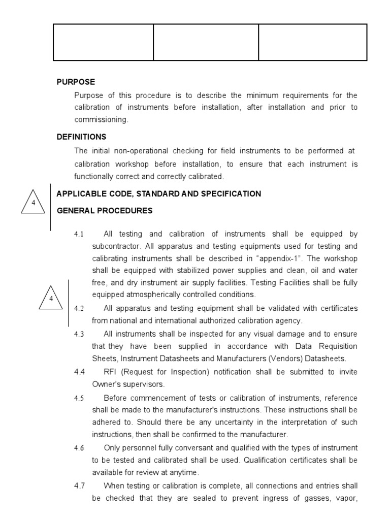 Instrument Calibration Procedure Guide | PDF | Calibration | Pressure ...
