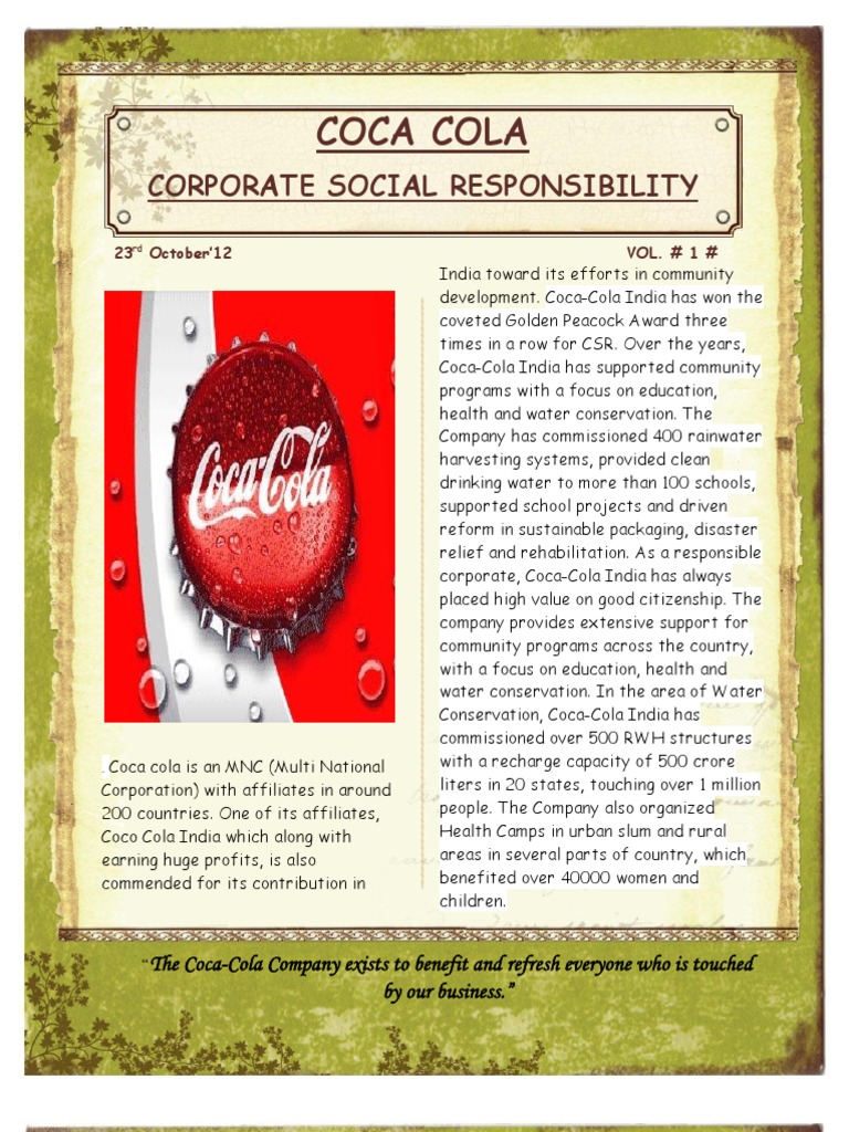 CSR Activities of Coca Cola | PDF | Corporate Social Responsibility ...