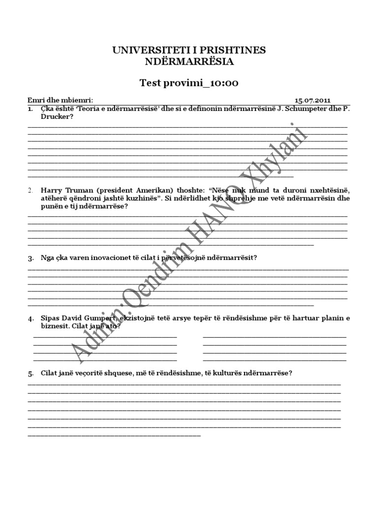 Ndermarrësi(provim) | PDF