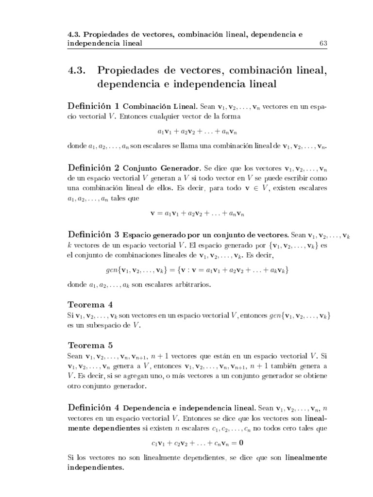 4.3 Combinación Lineal. Independencia Lineal | PDF | Álgebra | Álgebra lineal
