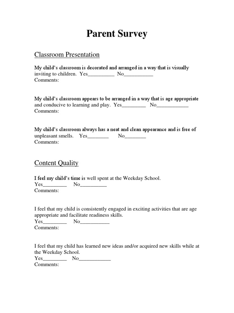 Parent Feedback Survey for Weekday School | PDF | Classroom | Behavior ...