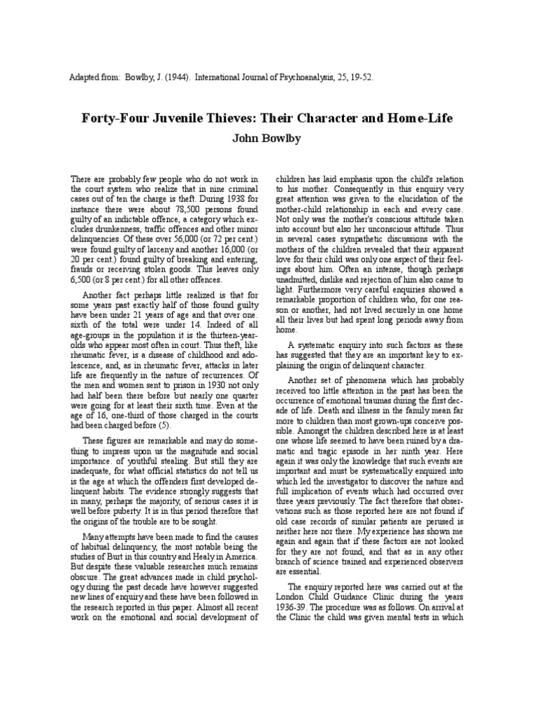 Bowlby's 44 Thieves Study | Schizophrenia | Juvenile Delinquency