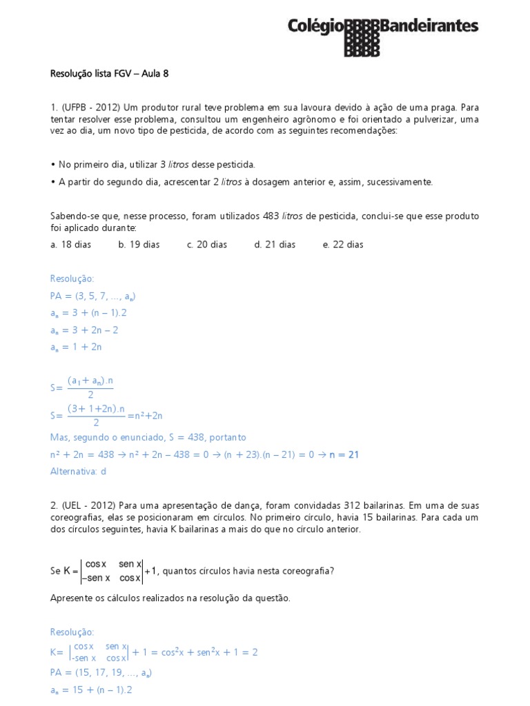Exercícios Resolvidos de PA e PG | PDF | Juros | Sequência