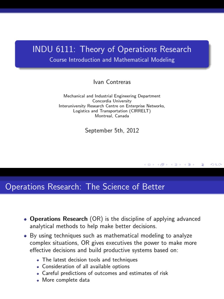 Presentation Lecture 1 INDU 6111 | PDF | Operations Research | Mathematical Optimization