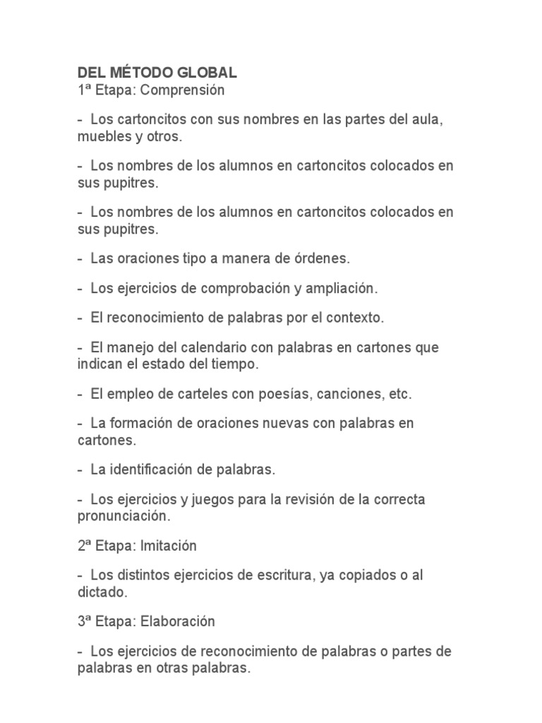 DEL MÉTODO GLOBAL | Lectura (Proceso) | Palabra