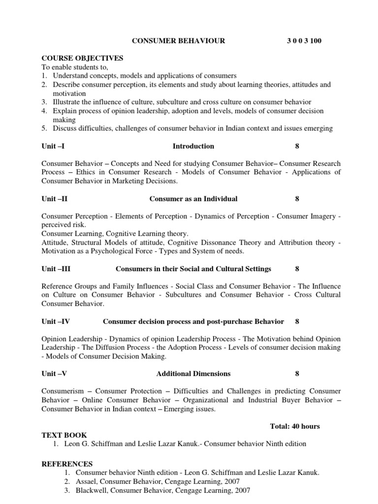 Consumer Behavior Syllabus | PDF | Consumer Behaviour | Behavior
