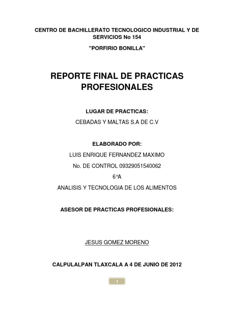 Reporte De Practicas Profesionales Pdf Agua Materiales Transparentes