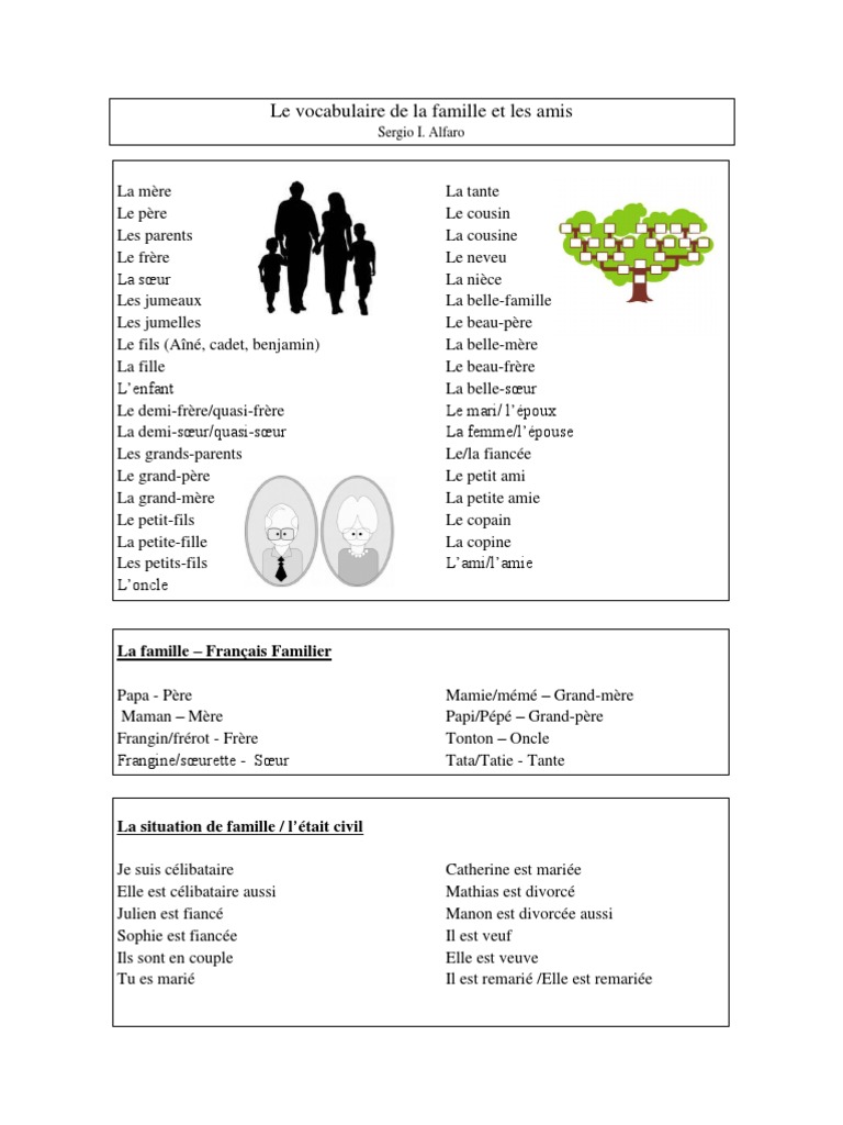Le Vocabulaire de La Famille Et Les Amis | PDF