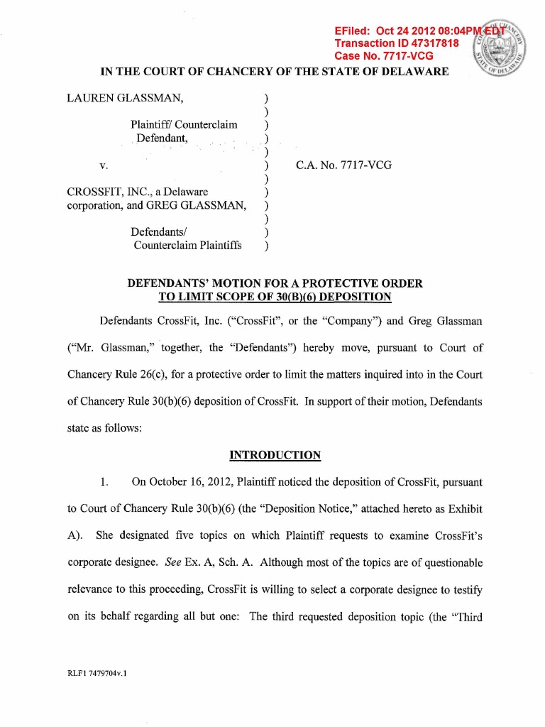 CrossFit Seeks Protective Order in Deposition | PDF | Discovery (Law ...