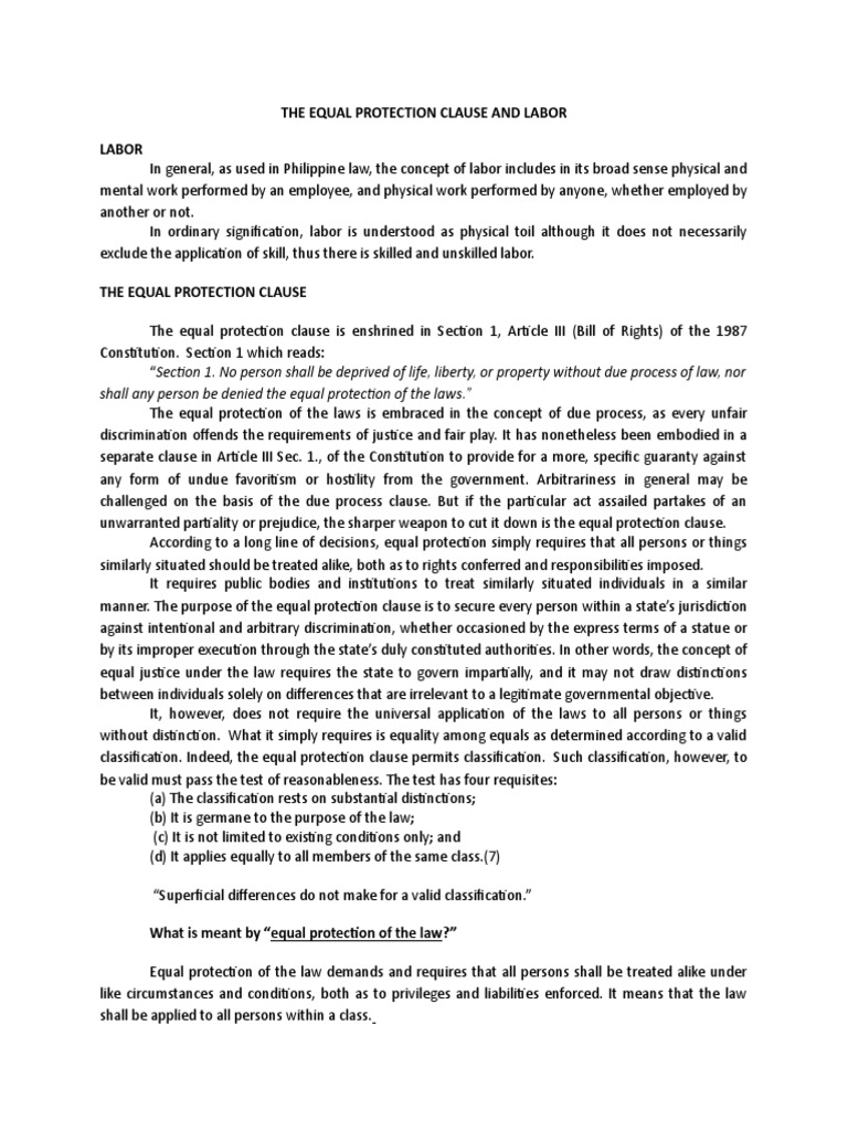 Group 2 Equal Protection and Labor | PDF | Apprenticeship | Equal ...