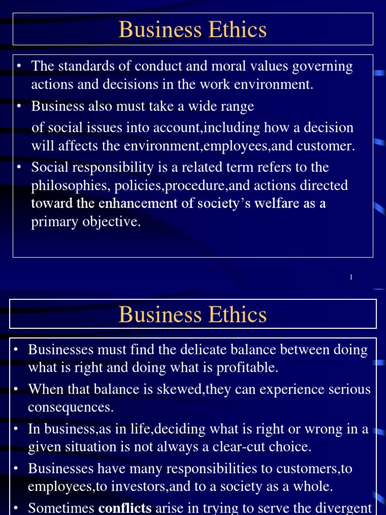 Business Ethics and Social Responsibilities | PDF | Business Ethics ...