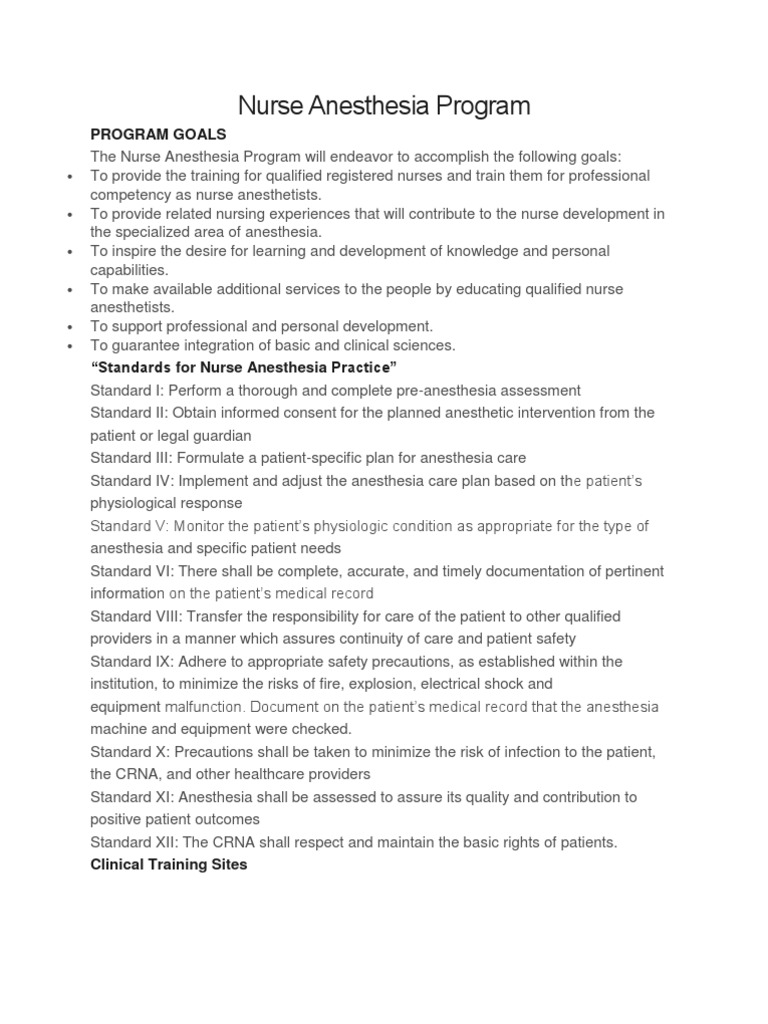 Standards and Requirements for the Nurse Anesthesia Program at ACES ...