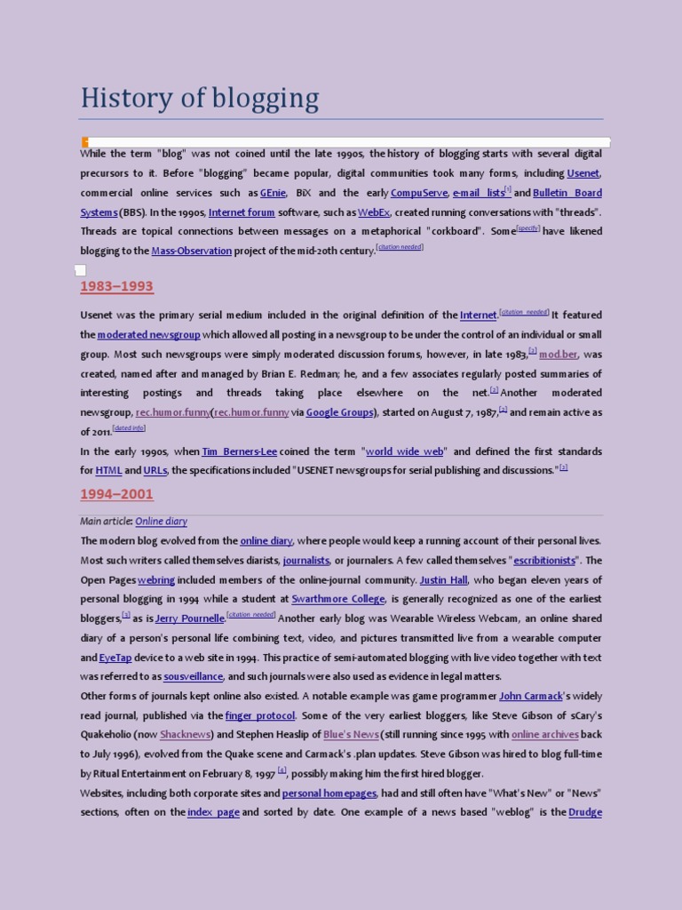 History of Blogging | PDF | Blog | Internet Forum