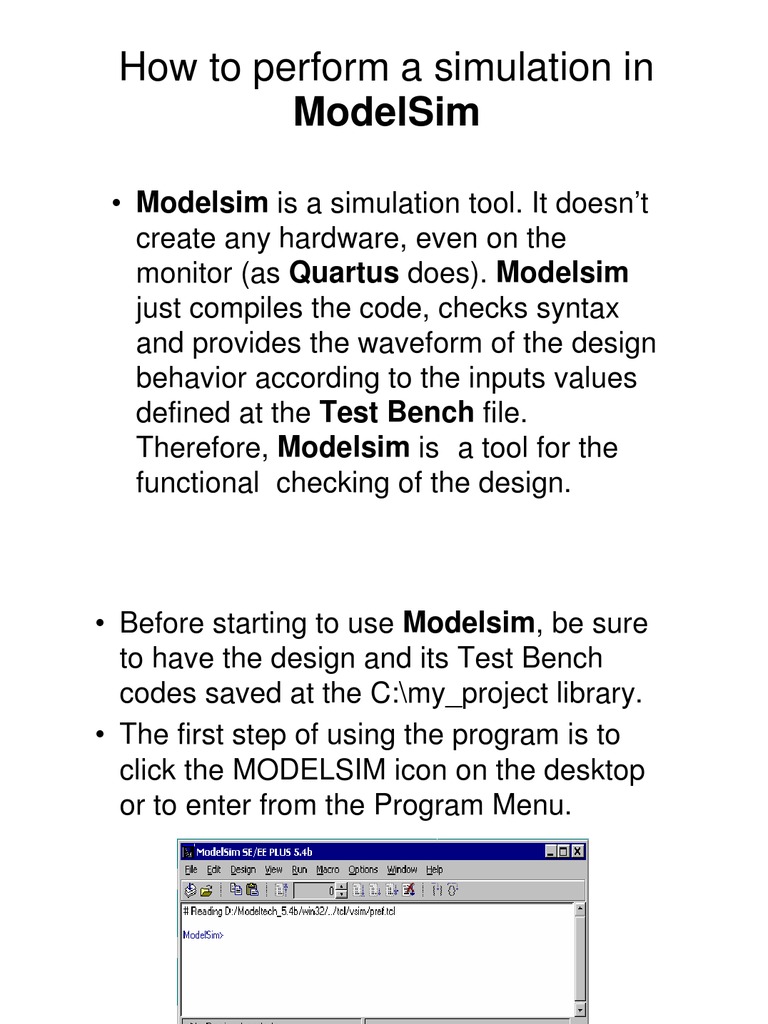 מדריך modelsim למתחילים | PDF | Directory (Computing) | Vhdl