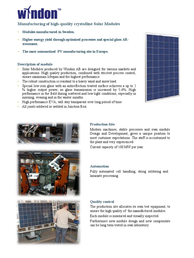 Windon AB Solar Module Specifications | PDF | Solar Panel | Electrical ...