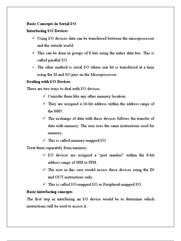 Basic Concepts in Serial I/O Interfacing I/O Devices | PDF | Input/Output | Central Processing Unit