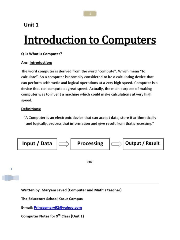 Computer Notes For 9th Class | PDF | Computer Program | Programming