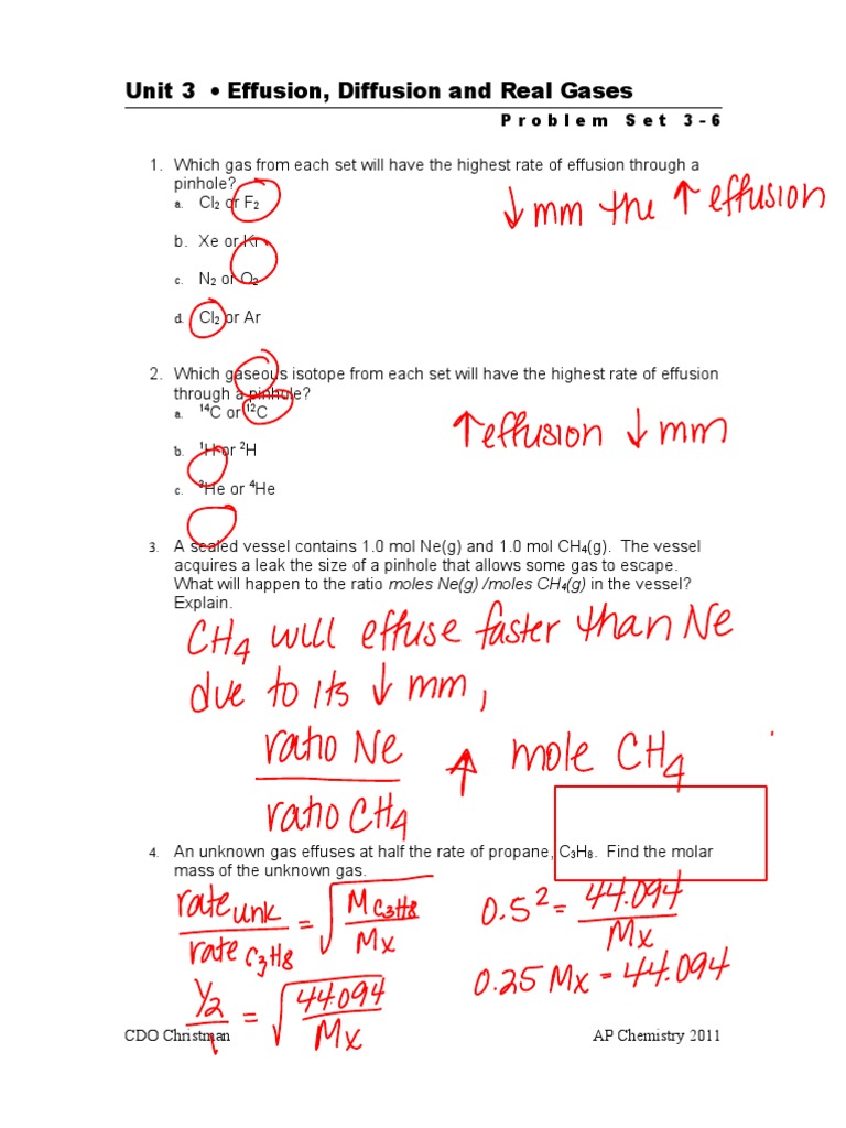 Effusion & Diffusion Problem Set | PDF | Science & Mathematics