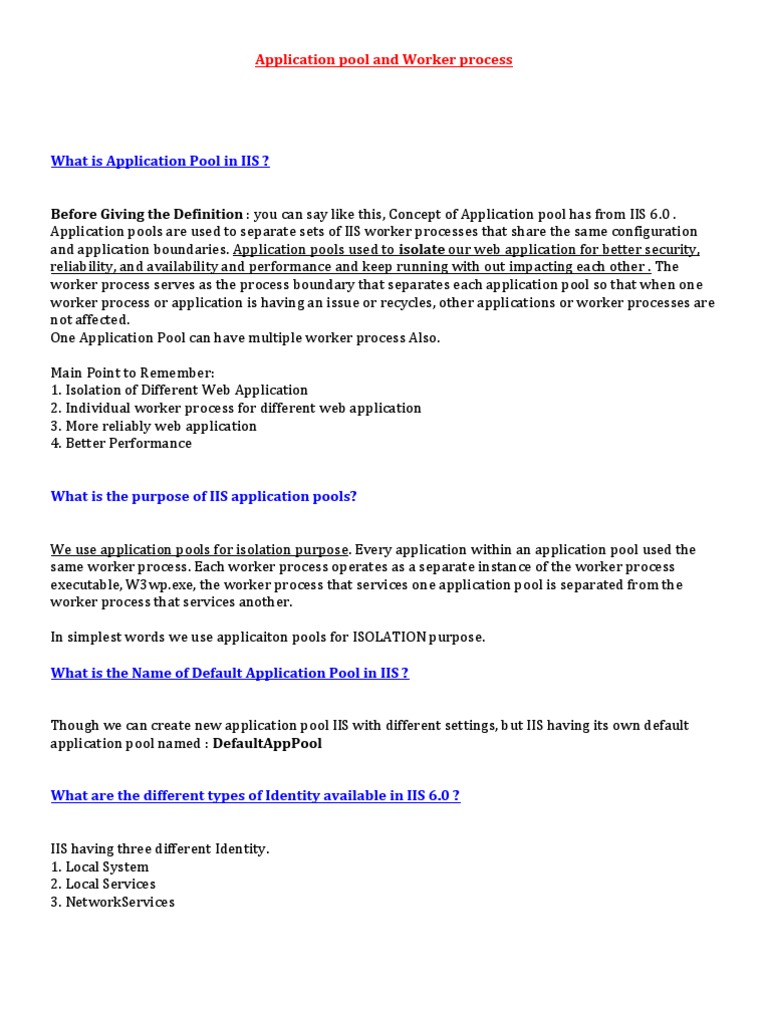 Application Pool and Worker Process | PDF | Internet Information ...