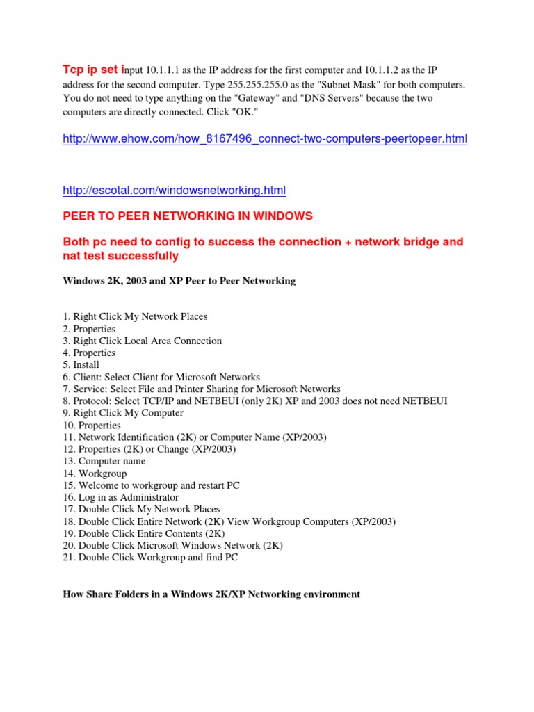Peer To Peer Networking In Windows Pdf Computer Network Computer File