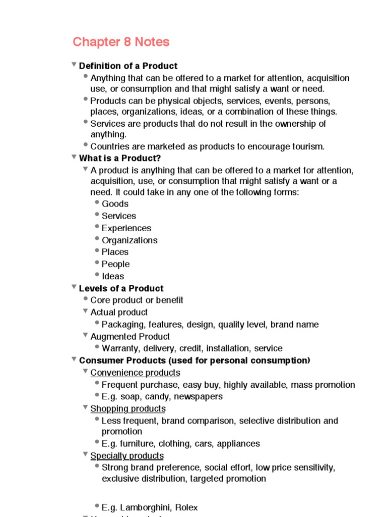 Chapter 8 Notes: Definition of A Product | PDF | Brand | New Product ...