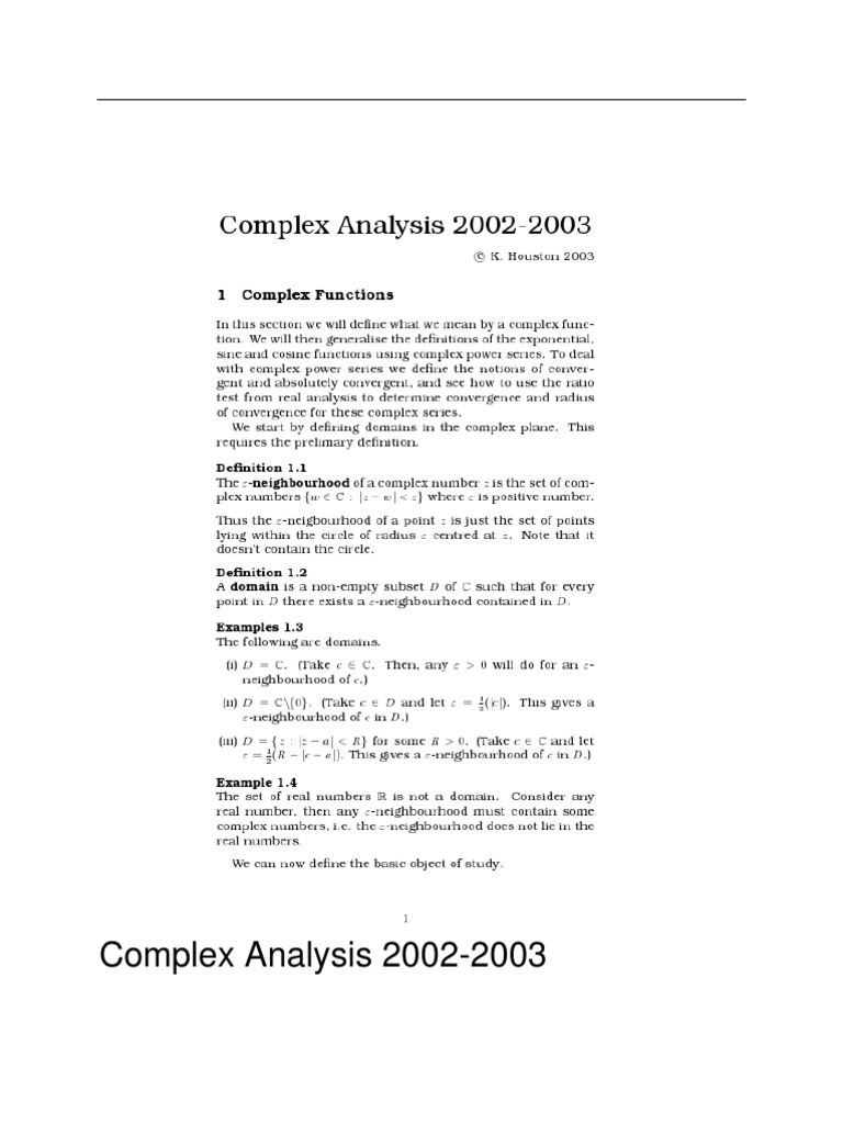 Complex Analysis - K. Houston | PDF | Power Series | Trigonometric ...