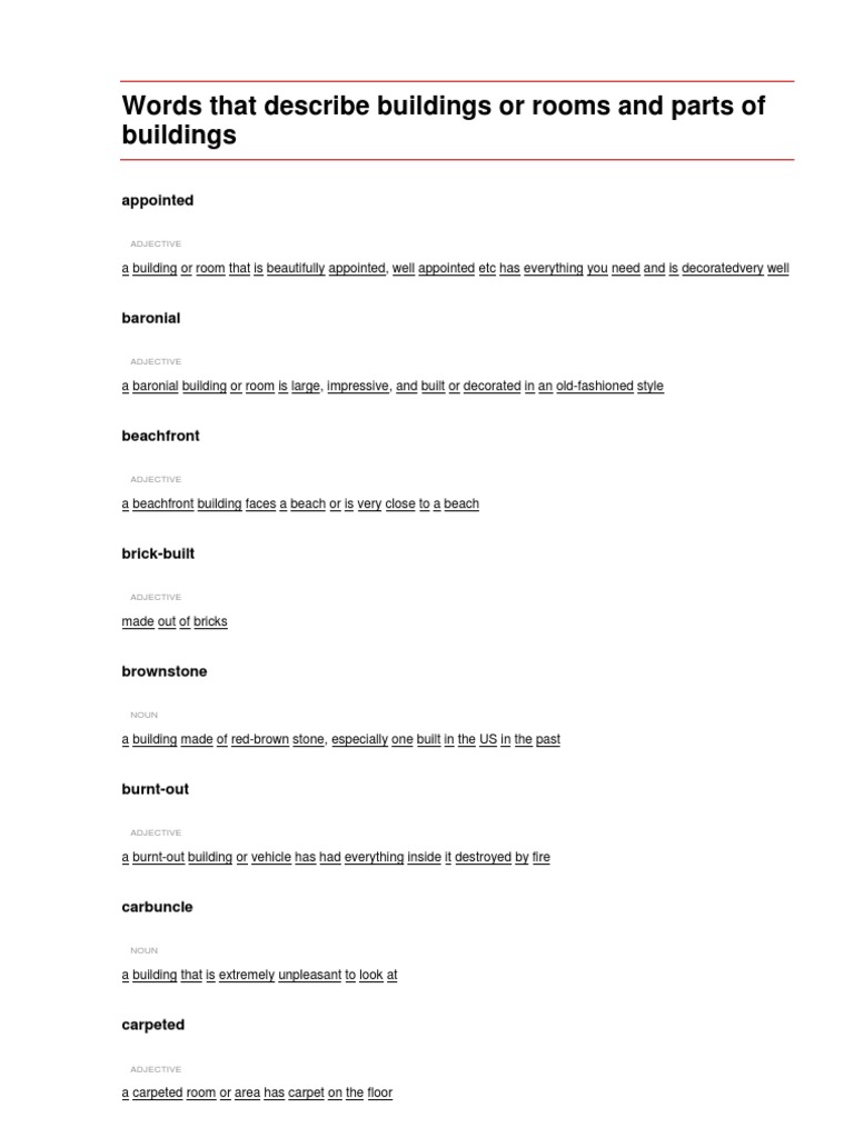 Words That Describe Buildings or Rooms and Parts of Buildings | PDF ...