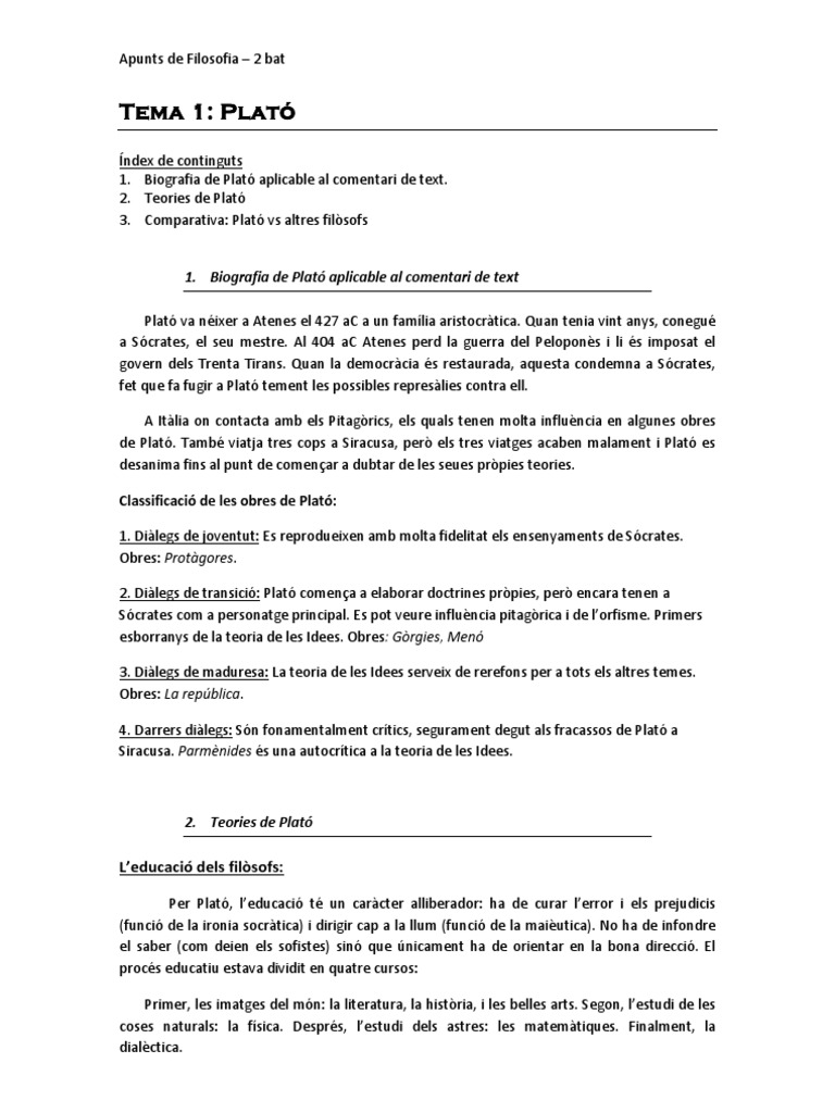 Apunts de Filosofia - Plató | PDF