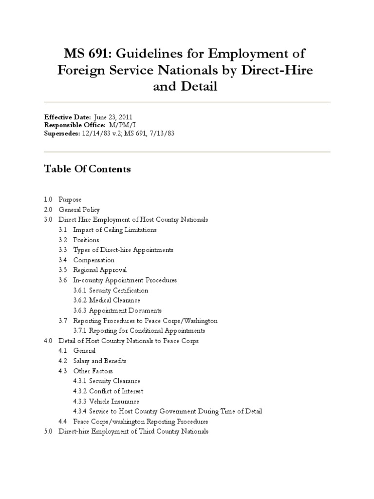 Guidelines For Employment of Foreign Service Nationals by Direct Hire ...