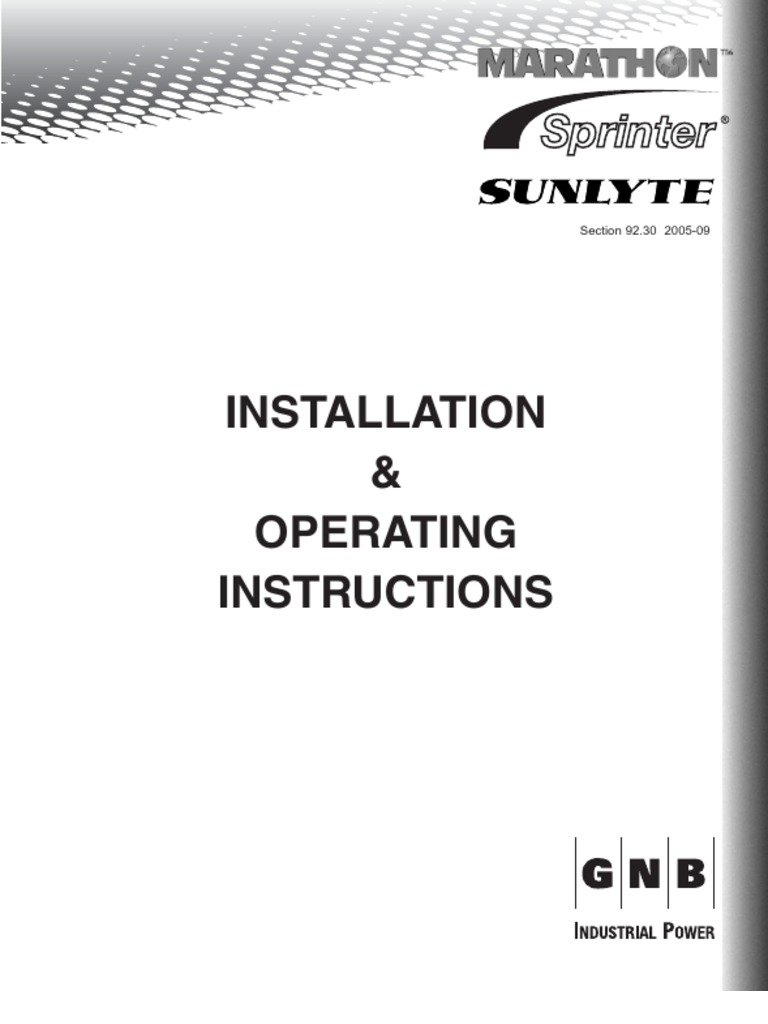 Exide GNB Marathon, Sprinter, SUNlyteinstruction and Opertor Manual ...
