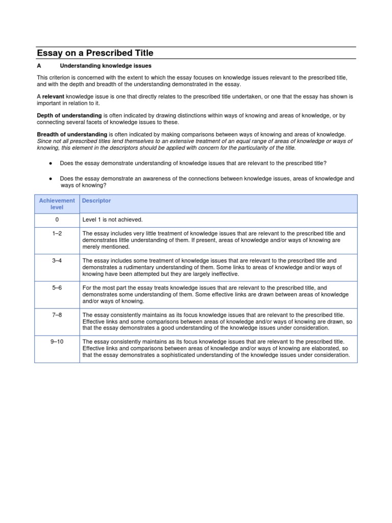 TOK Prescribed Essay Criteria | PDF | Essays | Concept