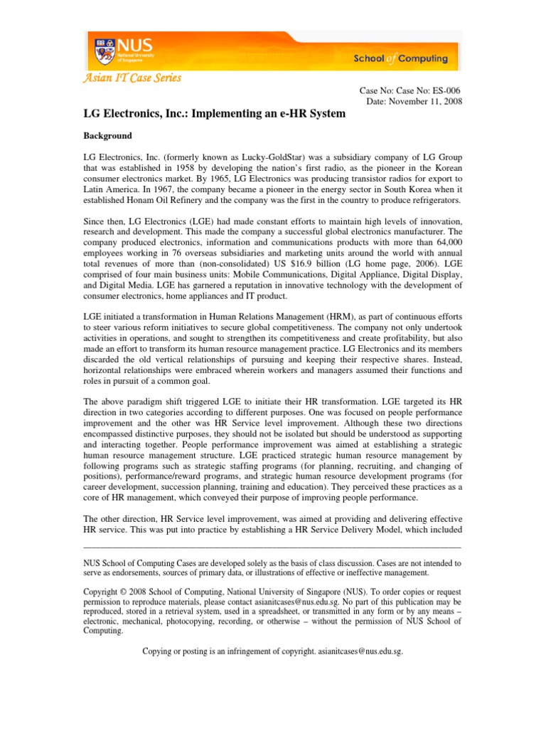 LG Electronics Case Study | PDF | Competence (Human Resources) | Human ...