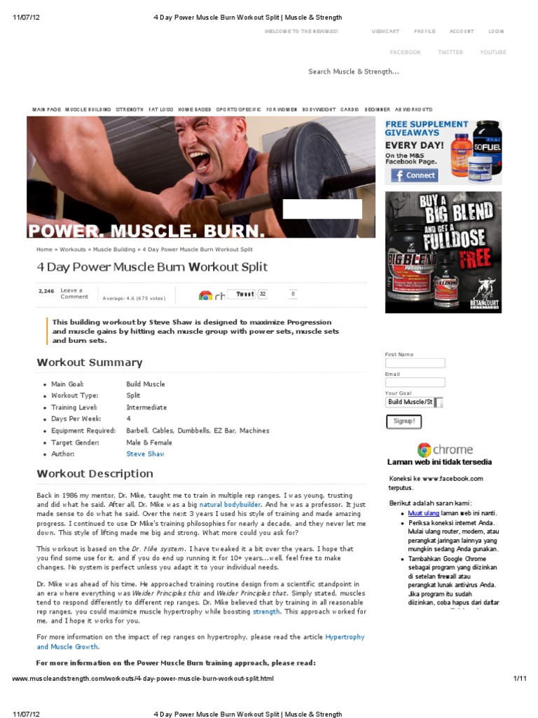 4 Day Power Muscle Burn Workout Split | PDF | Physical Exercise ...