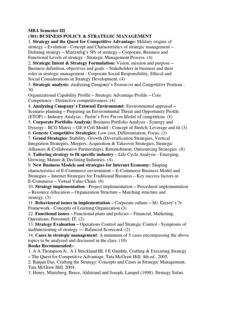MBA Semester III Syllabus | PDF | Strategic Management | Tax Deduction