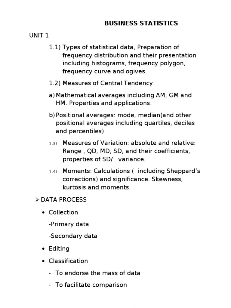 Business Statistics | PDF | Median | Mean