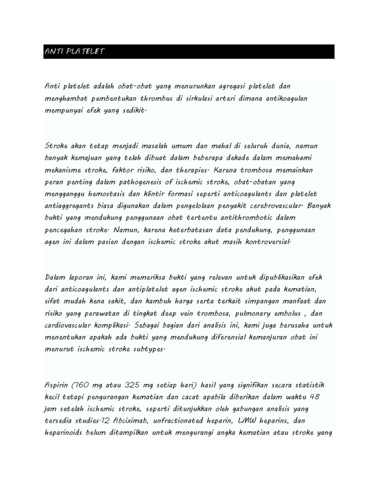 Obat Anti Platelet untuk Stroke | PDF