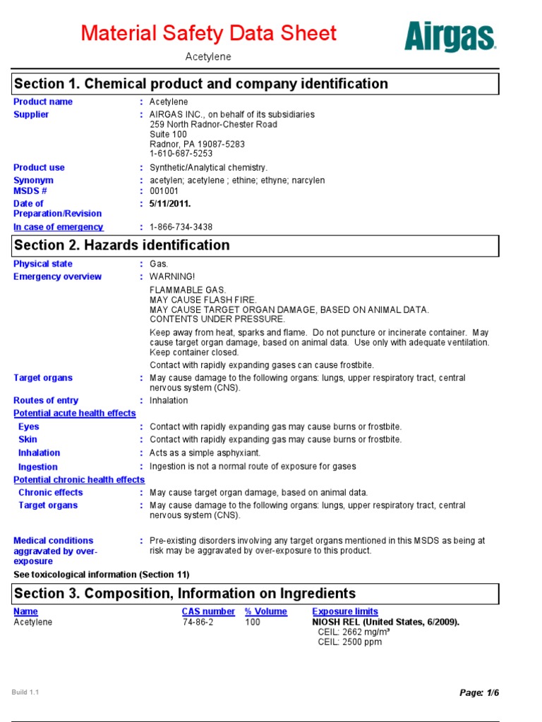 MSDS Acetylene | PDF