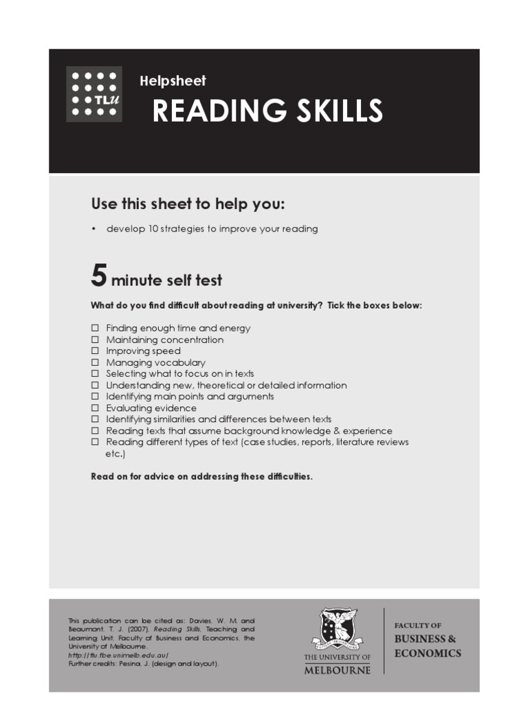 Reading Skills | PDF | Speed Reading | Reading (Process)