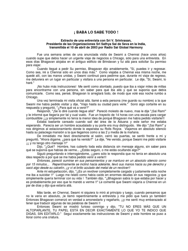 Baba Lo Sabe Todo - Entrev. A v. Srinivasan | PDF | Violencia | Ocio