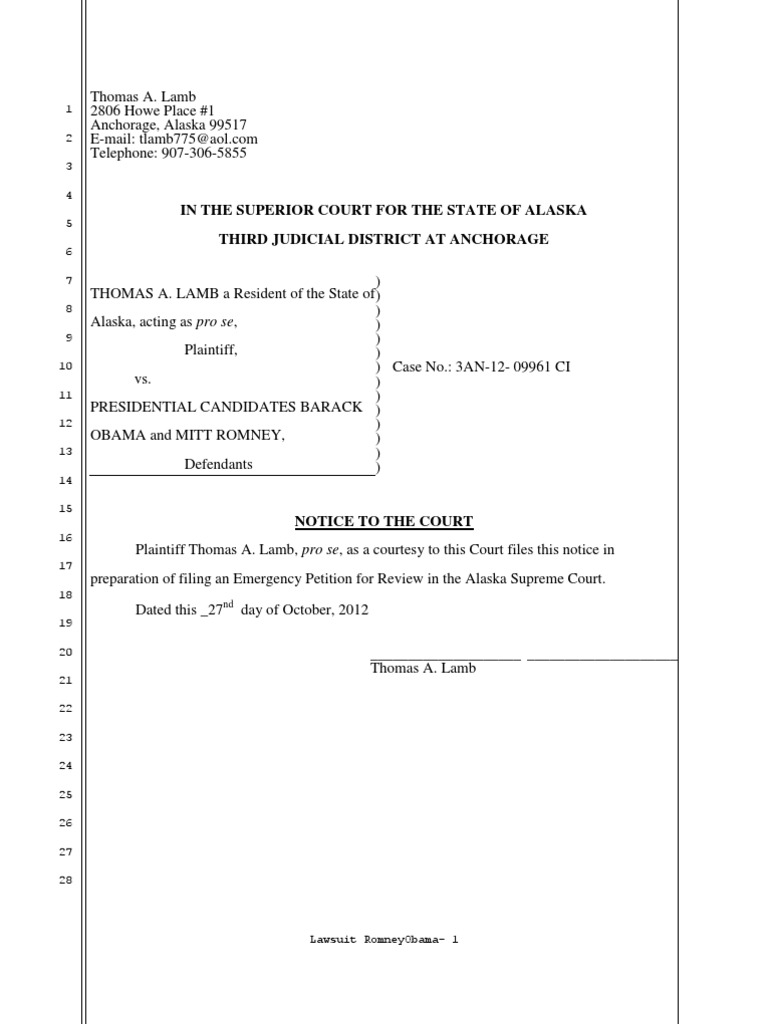 Notice To The Court Emergency Petition For Review in Alaska Supreme ...