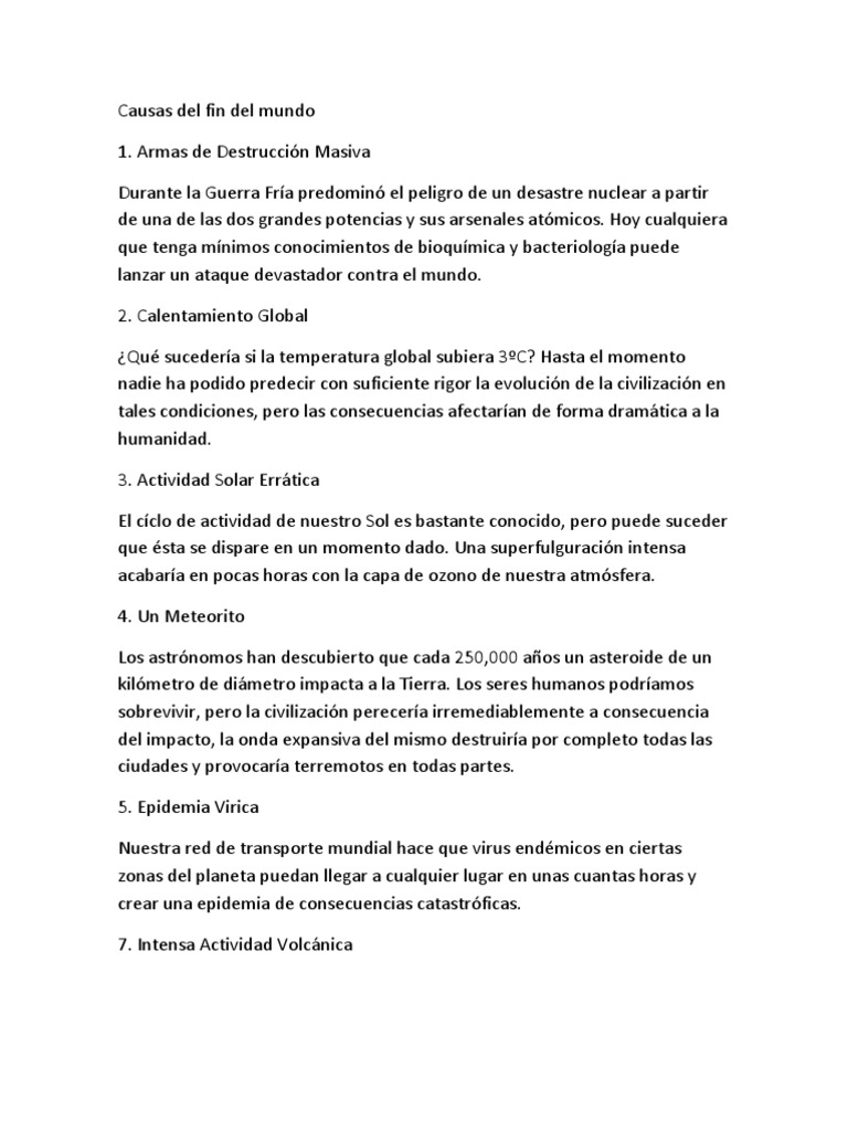 Causas Del Fin Del Mundo | PDF