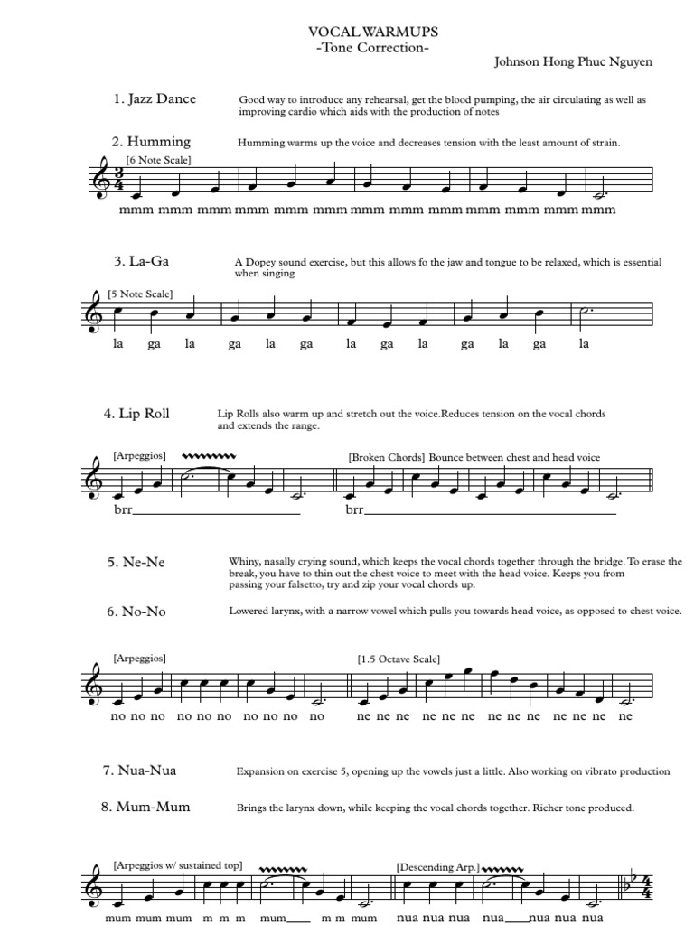 Vocal Exercises FINAL | PDF | Singing | Human Voice