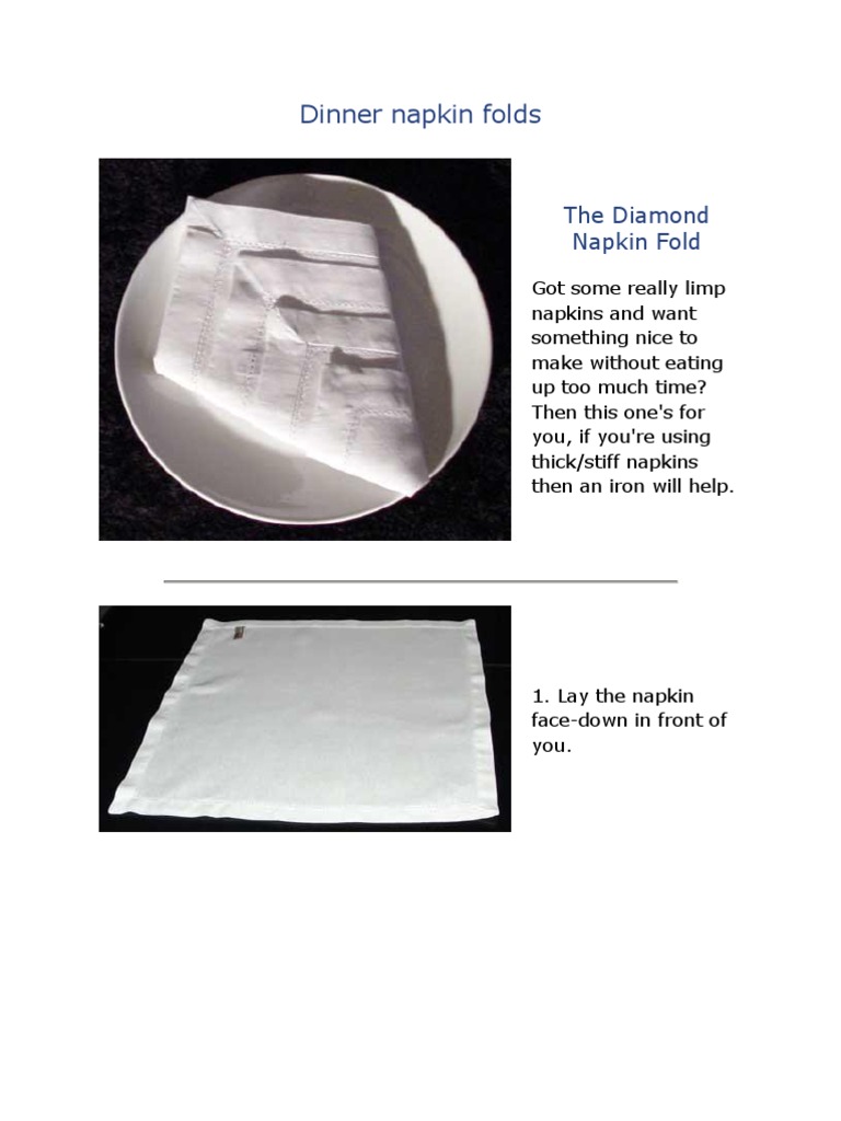 Diamond Napkin Fold Instructions | PDF | Home & Garden