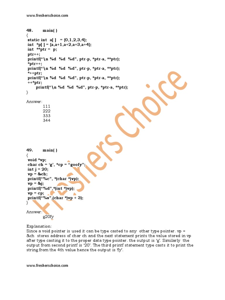 C Aptitude Questions And Answers With Explanation 2 Pdf Pointer Computer Programming C 