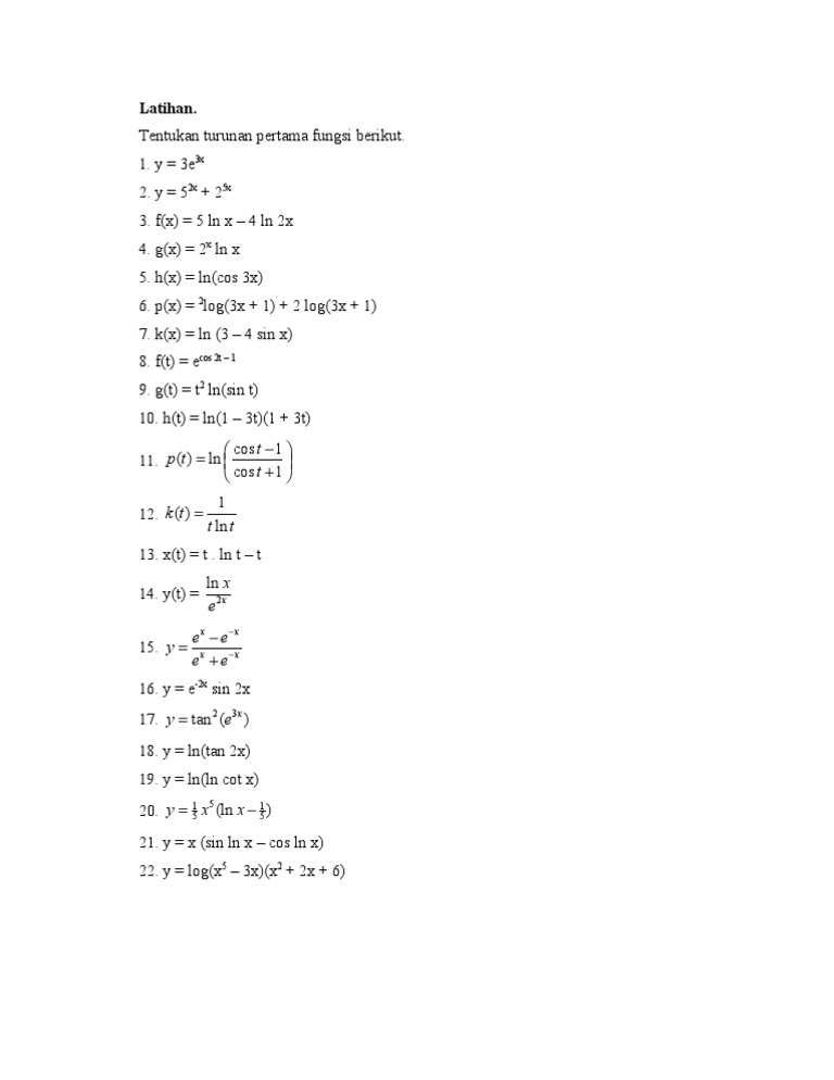Latihan Turunan Eksponen Dan Log | PDF