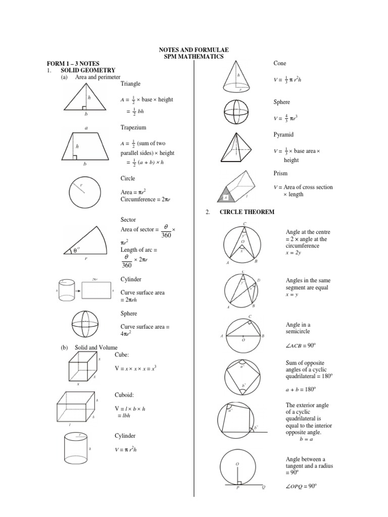 Formula Matematik Dan Nota Ringkas | PDF | Area | Latitude