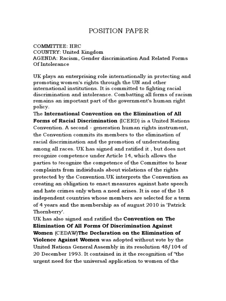 MUN Position Paper HRC | PDF | Government And Personhood | Social ...