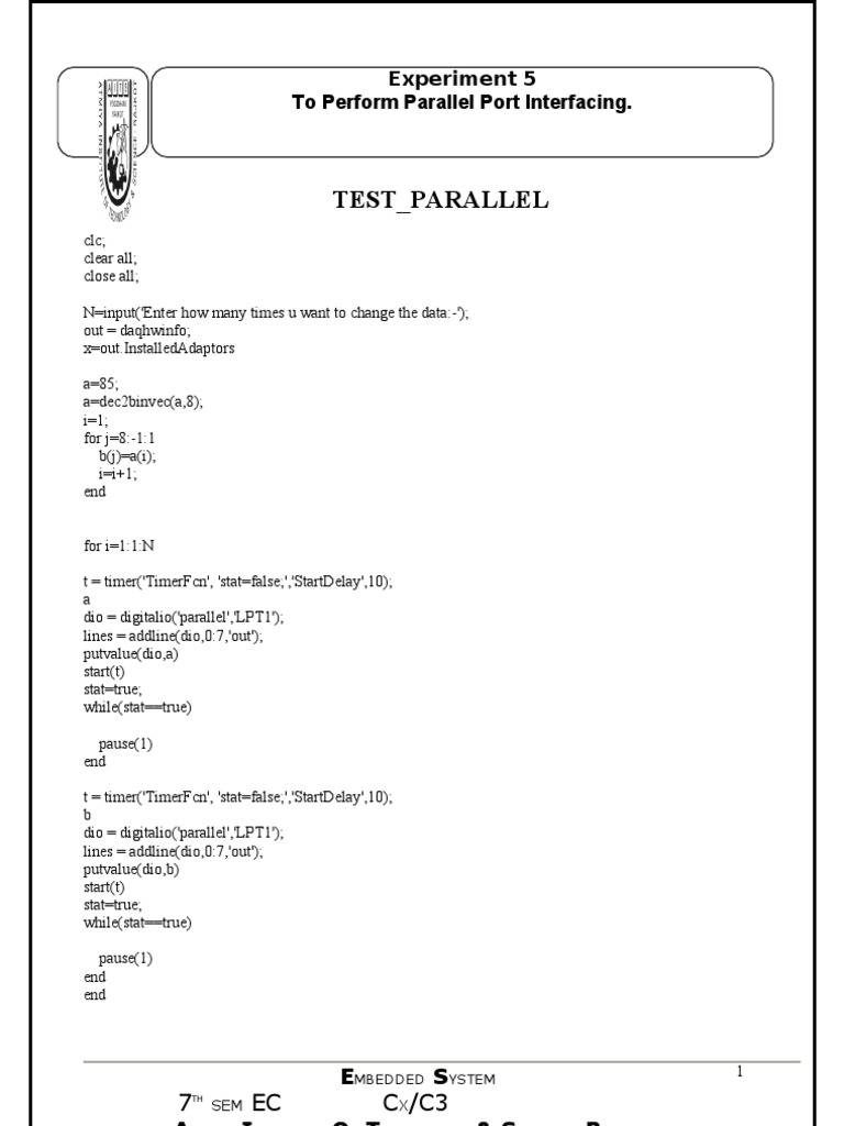 Test - Parallel: Experiment 5 To Perform Parallel Port Interfacing ...